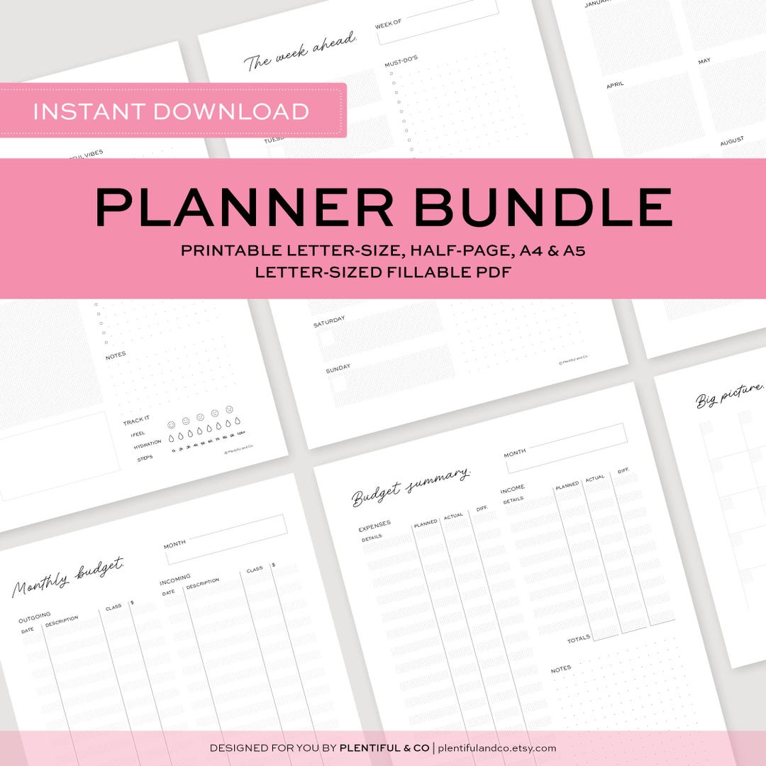 Printable Planner Bundle, Digital Download, Daily, Weekly, Monthly ...