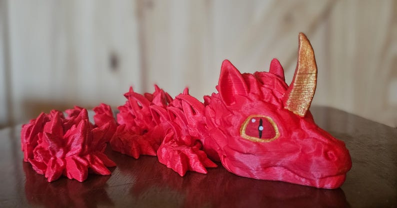 3D Printed Unicorn Dragon – Red With Hand-painted Gold Horn & Eyes ...