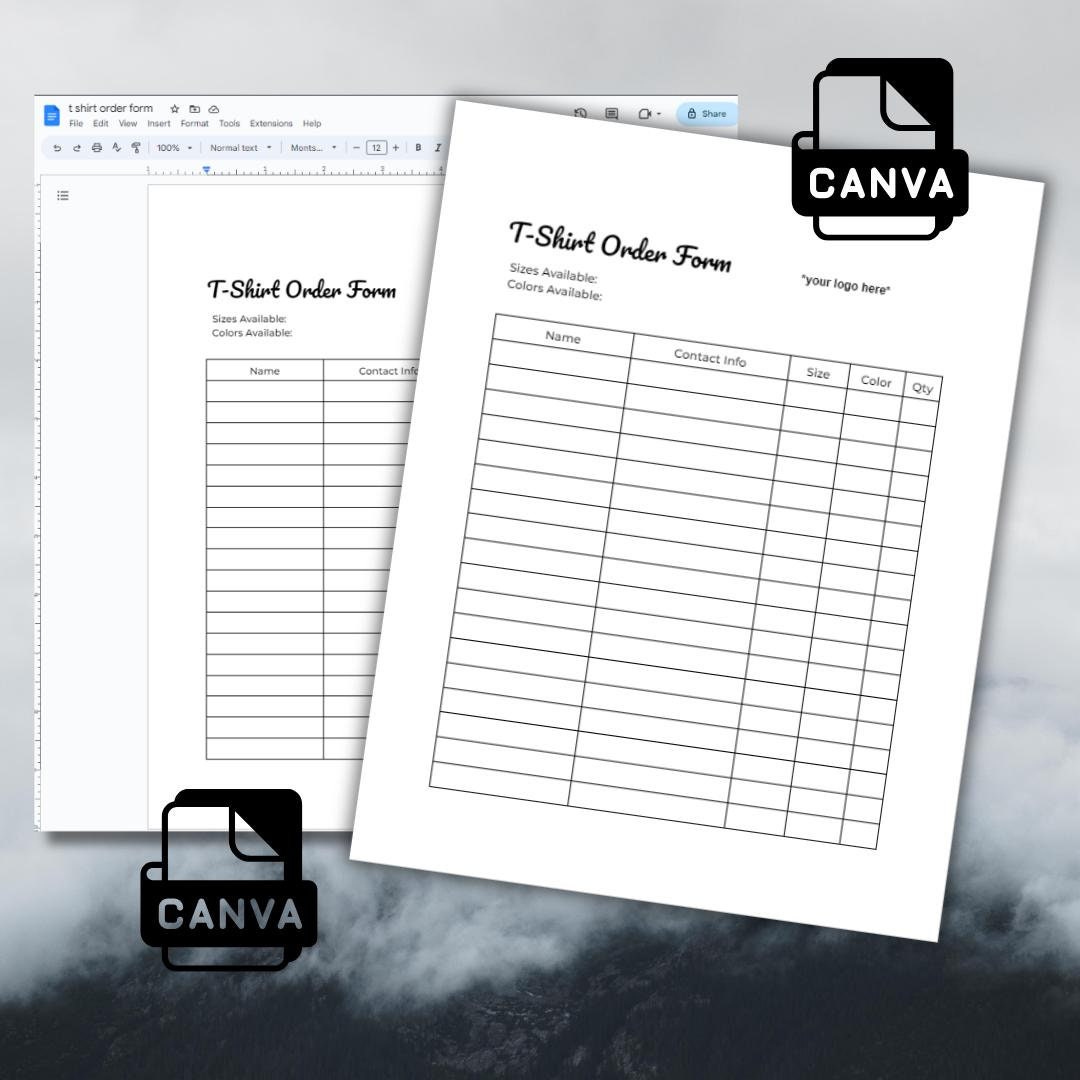 Tshirt Order Form Template Editable, Printable Tshirt Order Form Canva ...