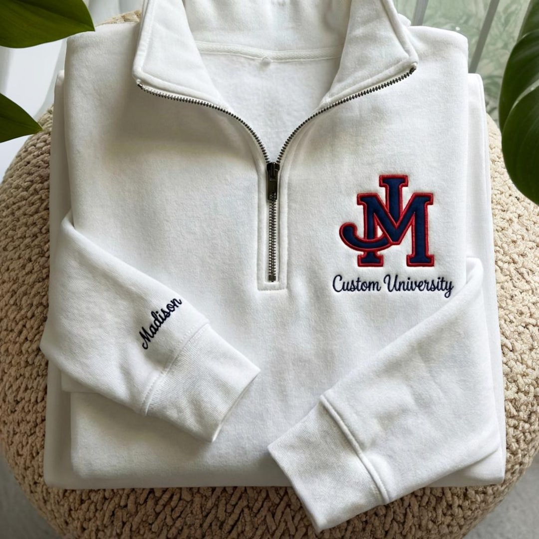Personalized College University Logo Embroidered Quarter Zip Sweatshirt ...