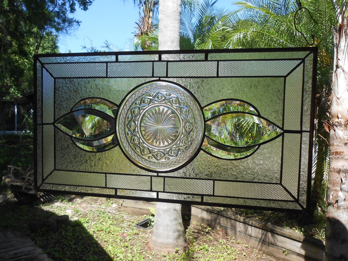 Large Stained Glass Window Valance Recycled Depression Glass - Etsy