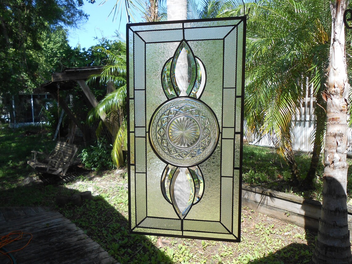 Large Stained Glass Window Valance Recycled Depression Glass - Etsy