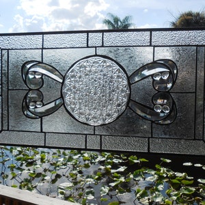 Large Stained Glass Panel, Depression Glass Window Hanging With Daisy ...