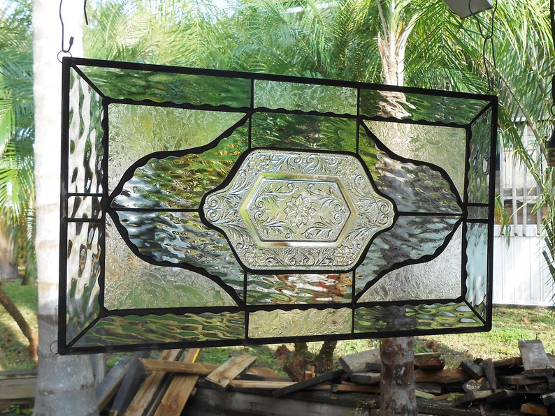 Vintage Stained Glass Panel Crystal Sandwich Glass Heirloom | Etsy