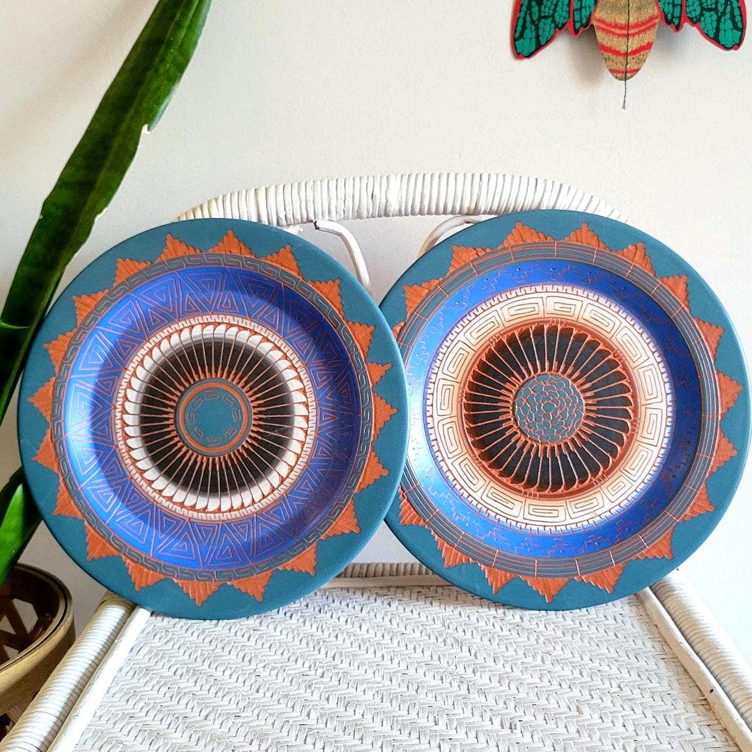 Vintage Terracotta Master Potter Plates, Carmelita Billy Dennison ...