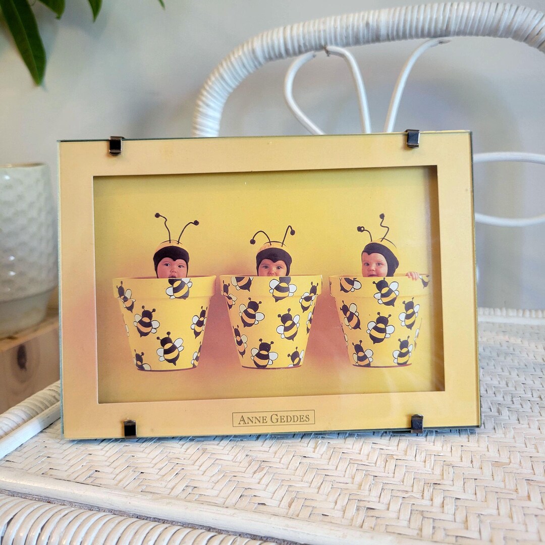 Vintage Framed Anne Geddes Bumble Bees Print, 5x7 Babies in Garden Pots ...
