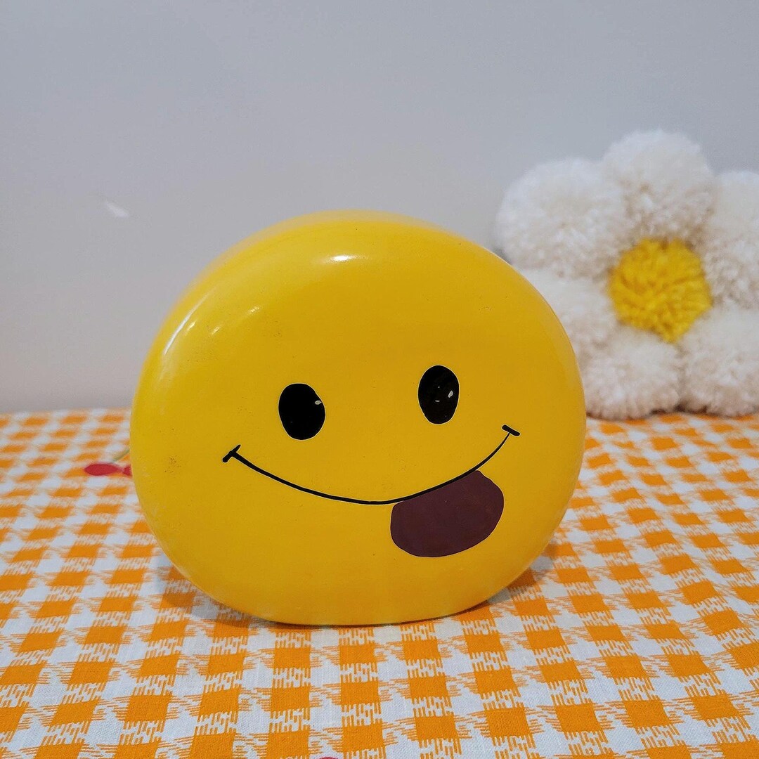 Vintage Ceramic Smiley Face Piggy Bank, Handpainted Silly Tongue Face ...