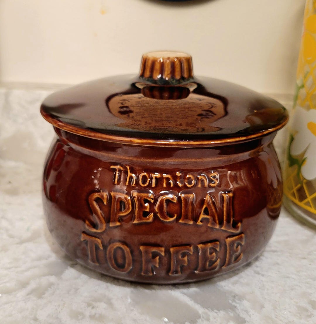Vintage Ceramic Thornton's Toffee Jar, Brown Pottery, Candy Bowl, 70s ...