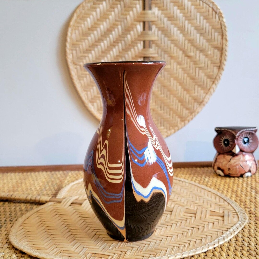 Vintage Bulgarian Redware Pottery Vase, Swirly Terracotta, Handmade ...