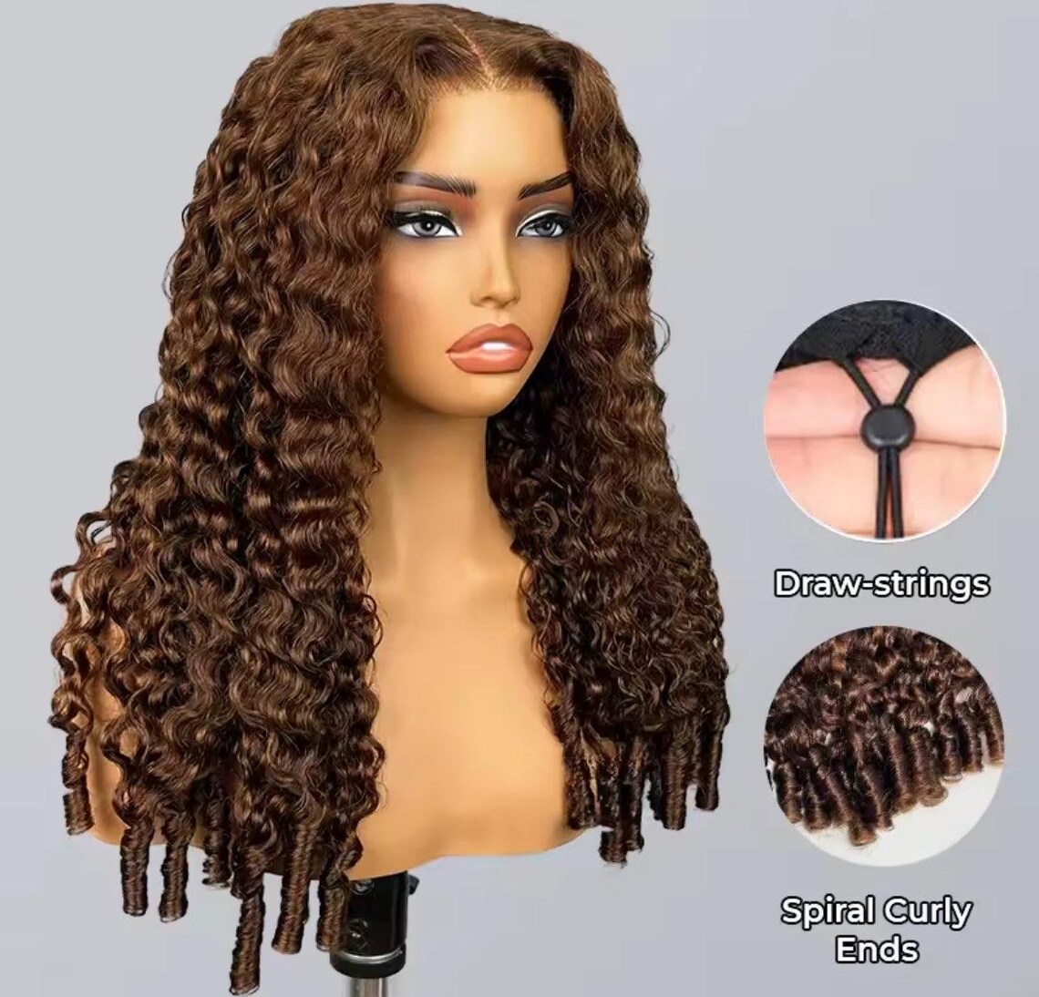 HD Lace Burmese Spiral Curly Closure Wig Color 4 250% Density - Etsy