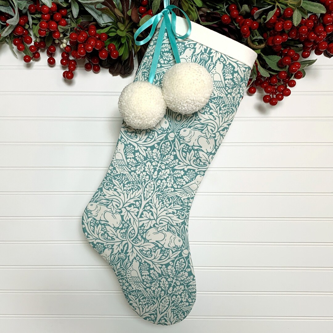 Brer Rabbit Bunnies and Birds Toile Stocking in Teal and Creamy White ...