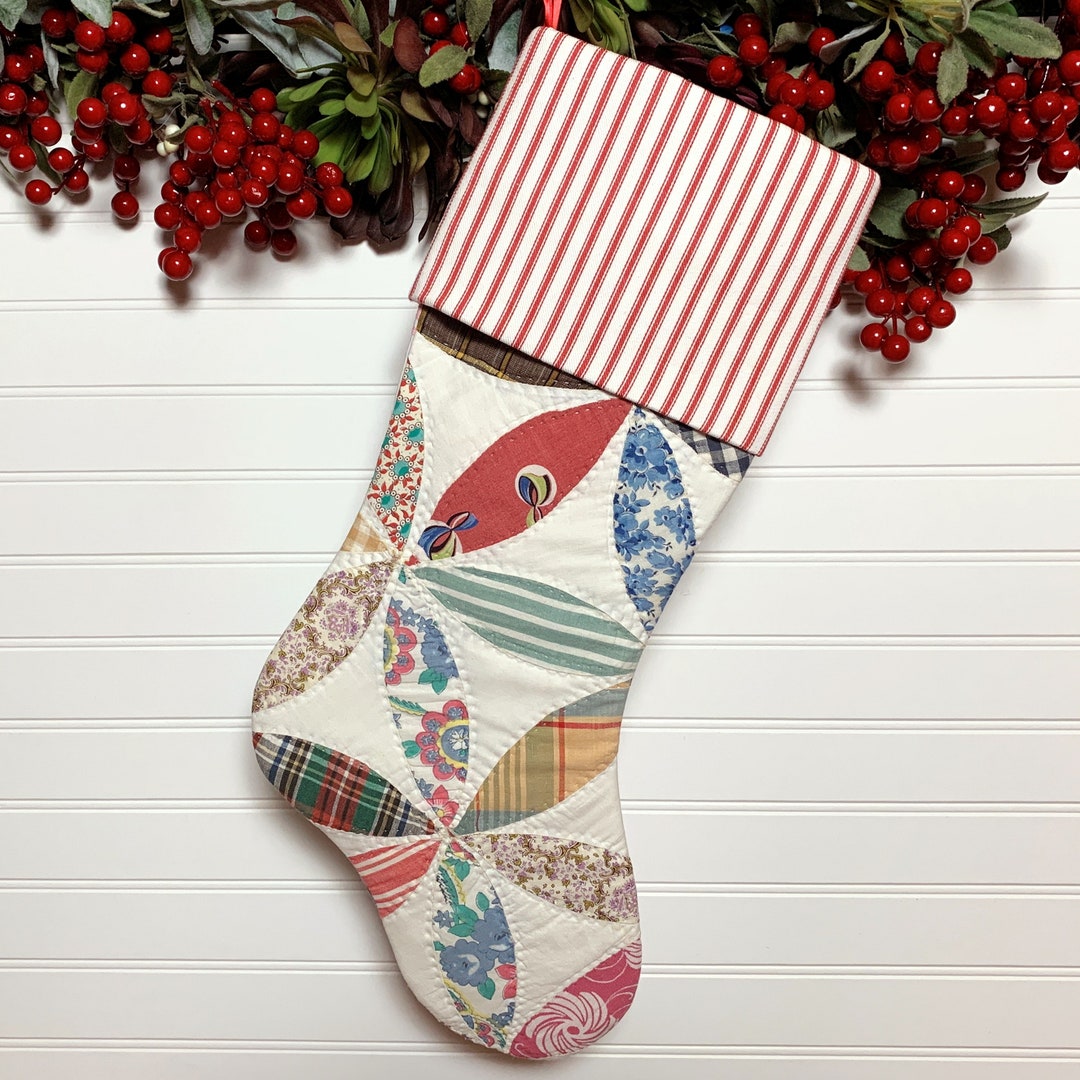 Joseph's Coat Design Vintage Quilt Christmas Stocking Red and White ...