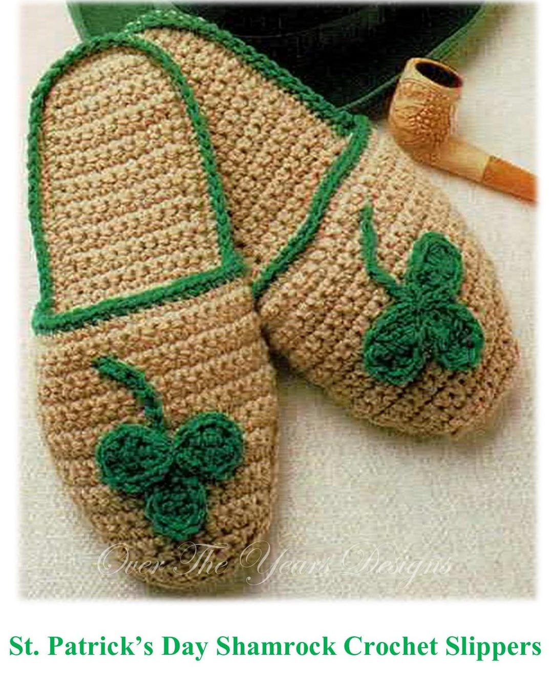 St. Patrick's Day Shamrock Crochet Slippers, Vintage PDF Pattern - Etsy