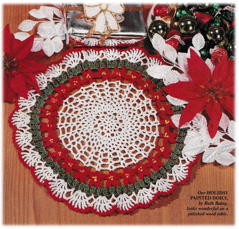 Vintage Christmas Crochet Doily Pattern: Painted Floral Decor (PDF ...