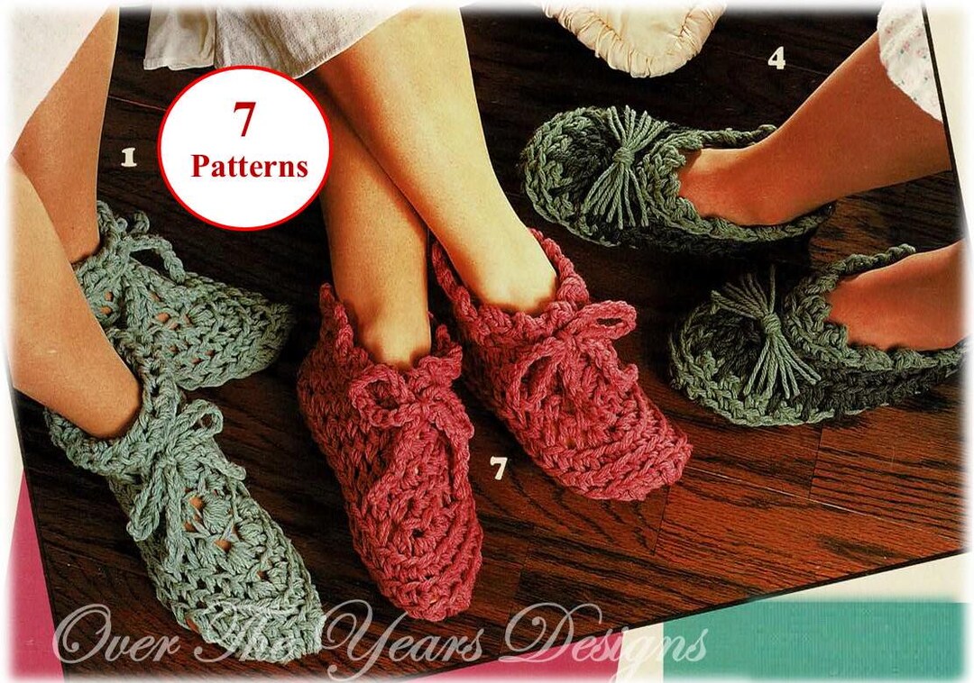 Vintage Crochet Slipper Patterns – 7 Pairs Adult Sizes (PDF Pattern) - Etsy