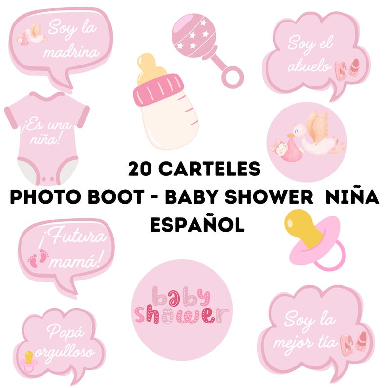 Baby Shower Photo Booth Props for Girls 20 Printable PDF Signs in ...