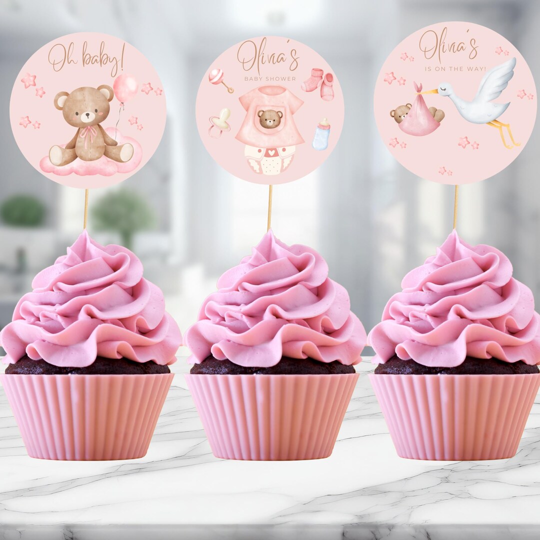 Baby Bear Cupcake Toppers| Baby Girl | 2x2 Inch Digital Printable ...