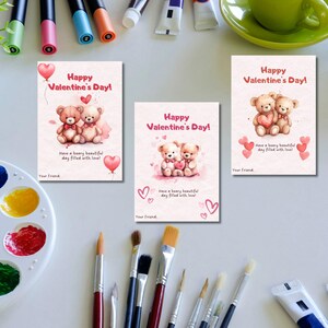 Classroom Printable Valentine’s Day Cards - Teddy Bear With Hearts ...