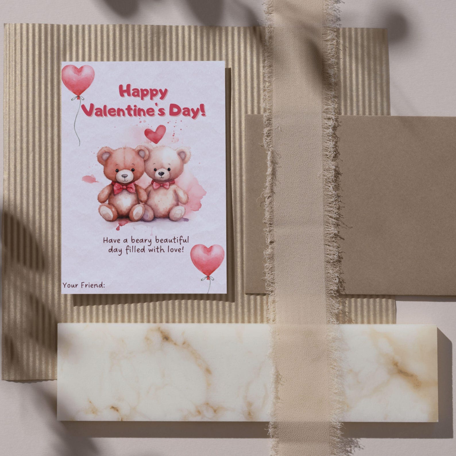 Classroom Printable Valentine’s Day Cards - Teddy Bear With Hearts ...