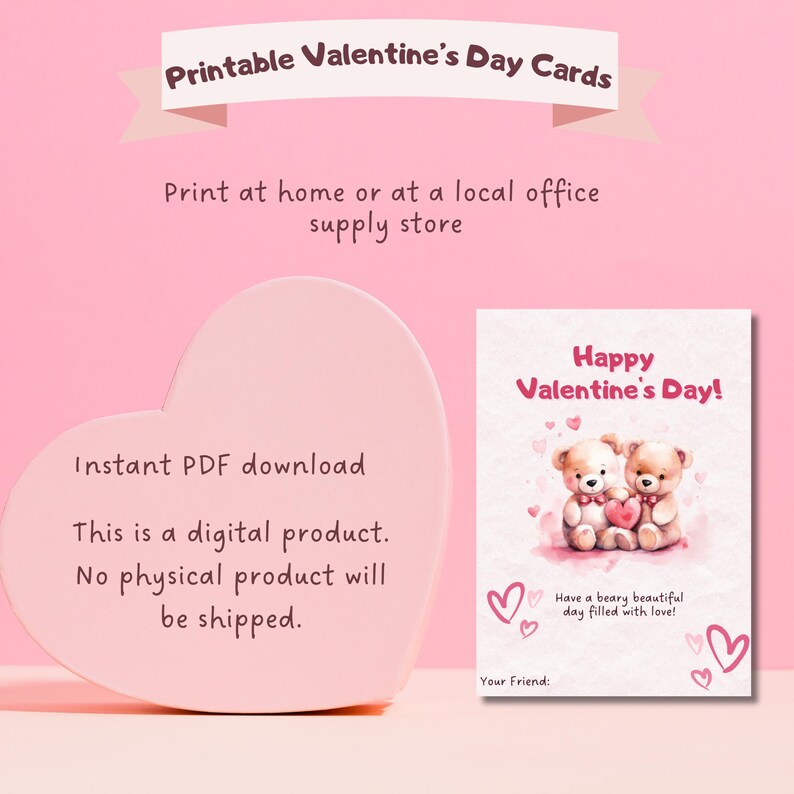 Classroom Printable Valentine’s Day Cards - Teddy Bear With Hearts ...