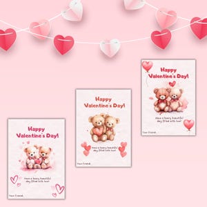 Classroom Printable Valentine’s Day Cards - Teddy Bear With Hearts ...