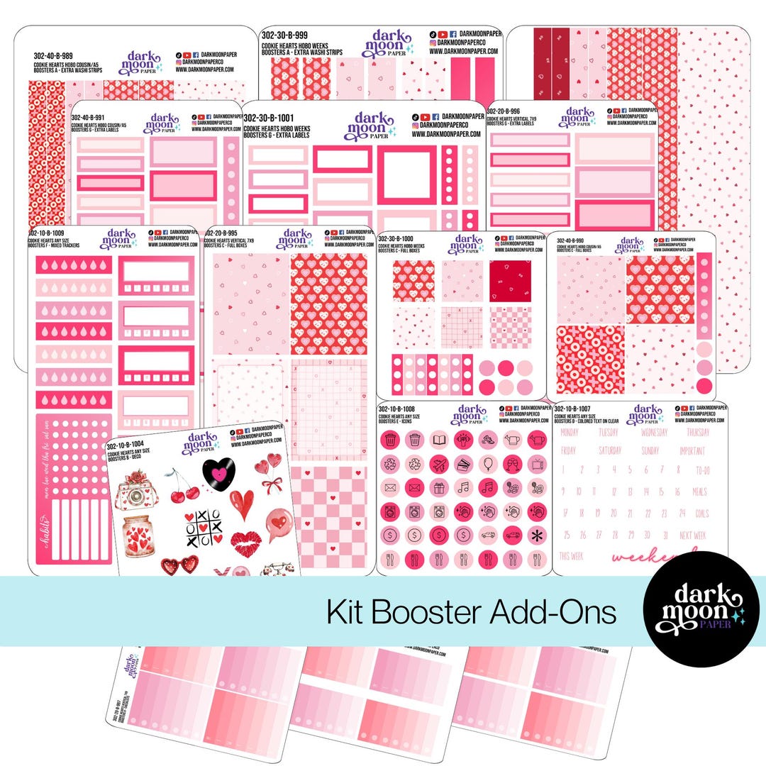 Valentine Hearts Themed Planner Sticker Kit Booster Add on Kit COOKIE ...