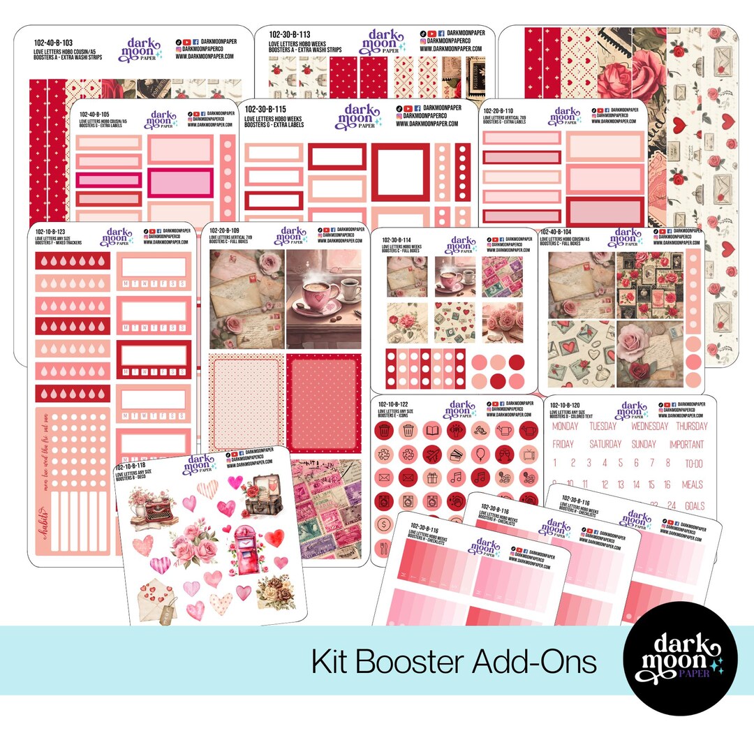 Valentine Themed Planner Sticker Kit - Booster Add on Kit - Love ...