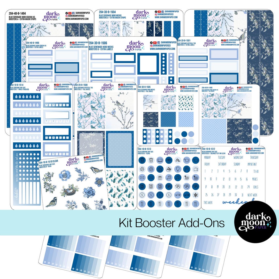 Bluebird Planner Sticker Kit - Booster Add on Kit - BLUE SERENADE ...