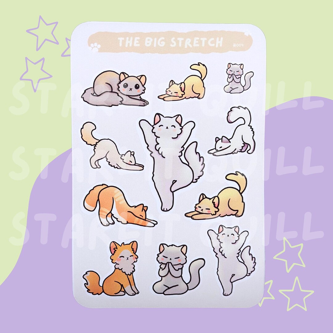 The Big Stretch Sticker Sheet 004 Cats Doing Yoga Fun & Playful Planner ...