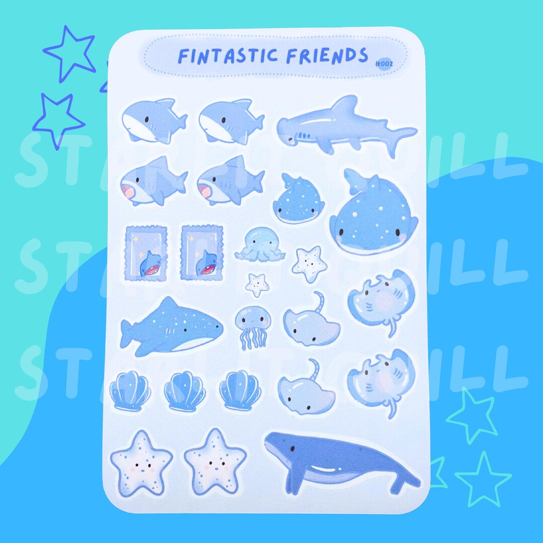 Fintastic Friends Sticker Sheet 002 Sharks and Marine Life Gift - Etsy