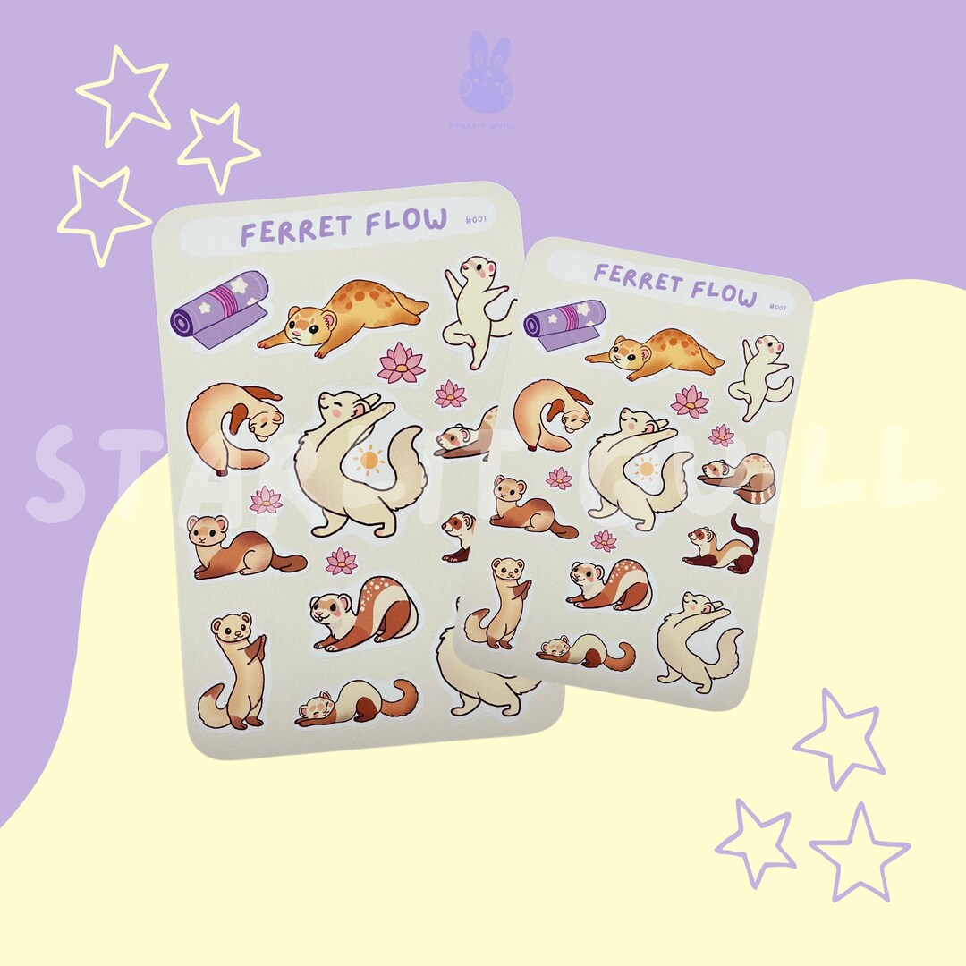 Ferret Flow Sticker Sheet 007 Yoga Ferrets Cute Animal Stickers Gift ...
