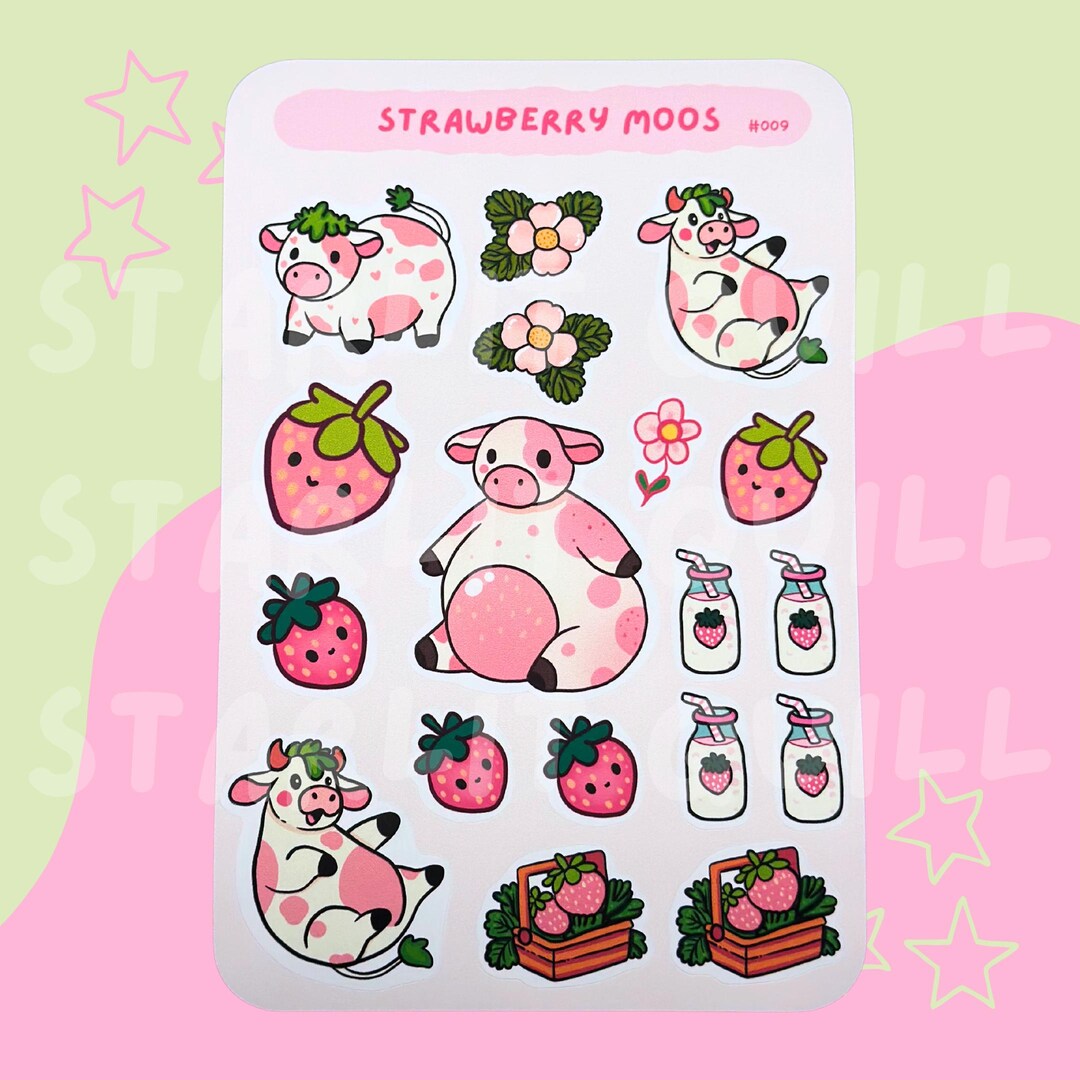 Strawberry Moos Sticker Sheet 009 Cute Cow Stickers for Scrapbooking ...