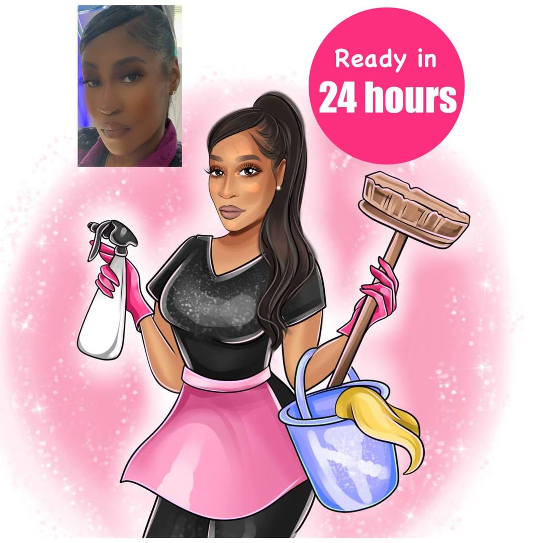 Housekeeper Logo Portrait: Custom Cartoon Cleaning Service (digital Download) - Etsy