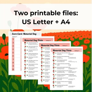 Memorial Day Trivia, 30 Questions With Answers and Two Score Cards ...