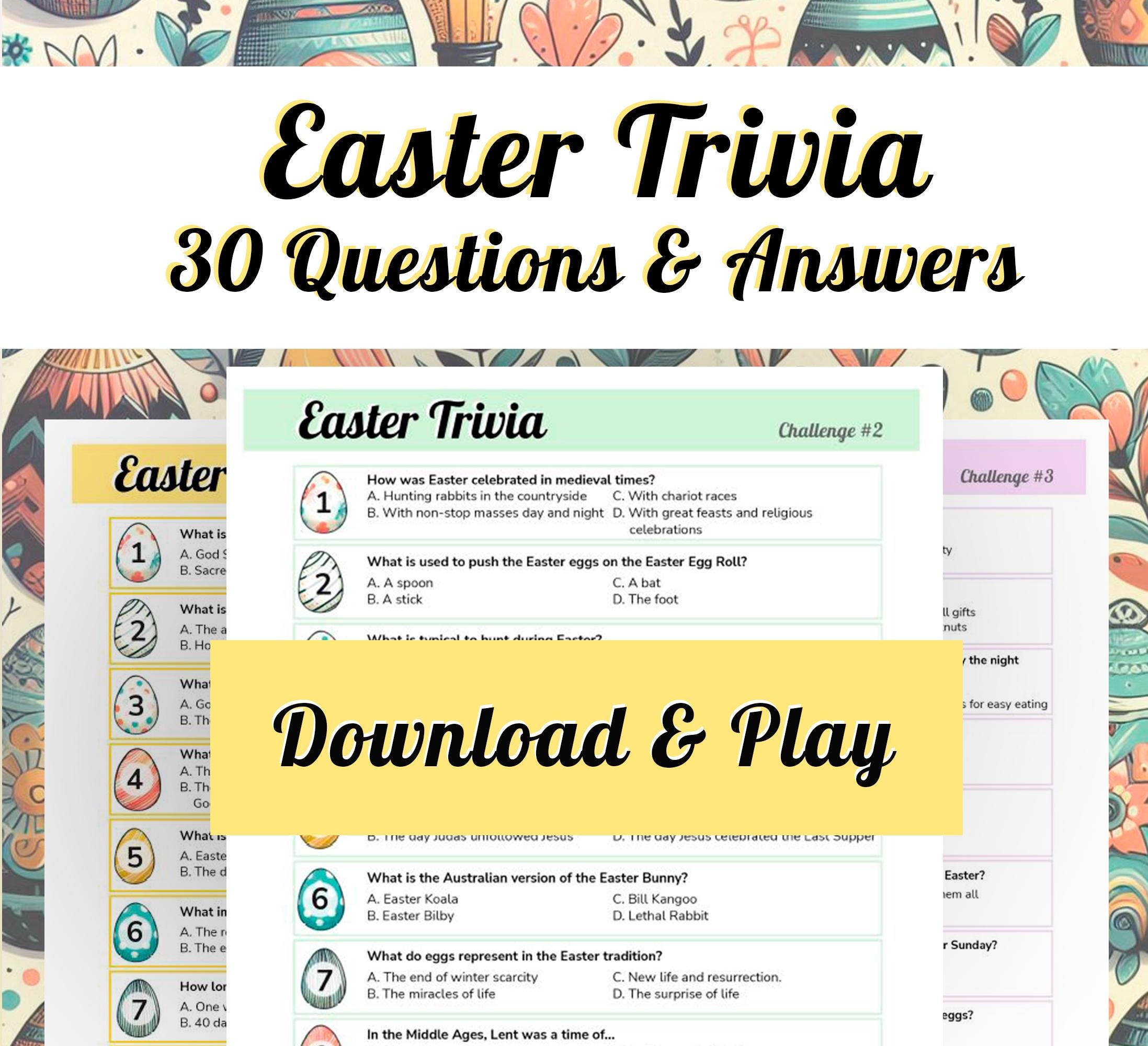 Easter Trivia, 30 Questions With Answers and Two Score Cards. Trivia ...