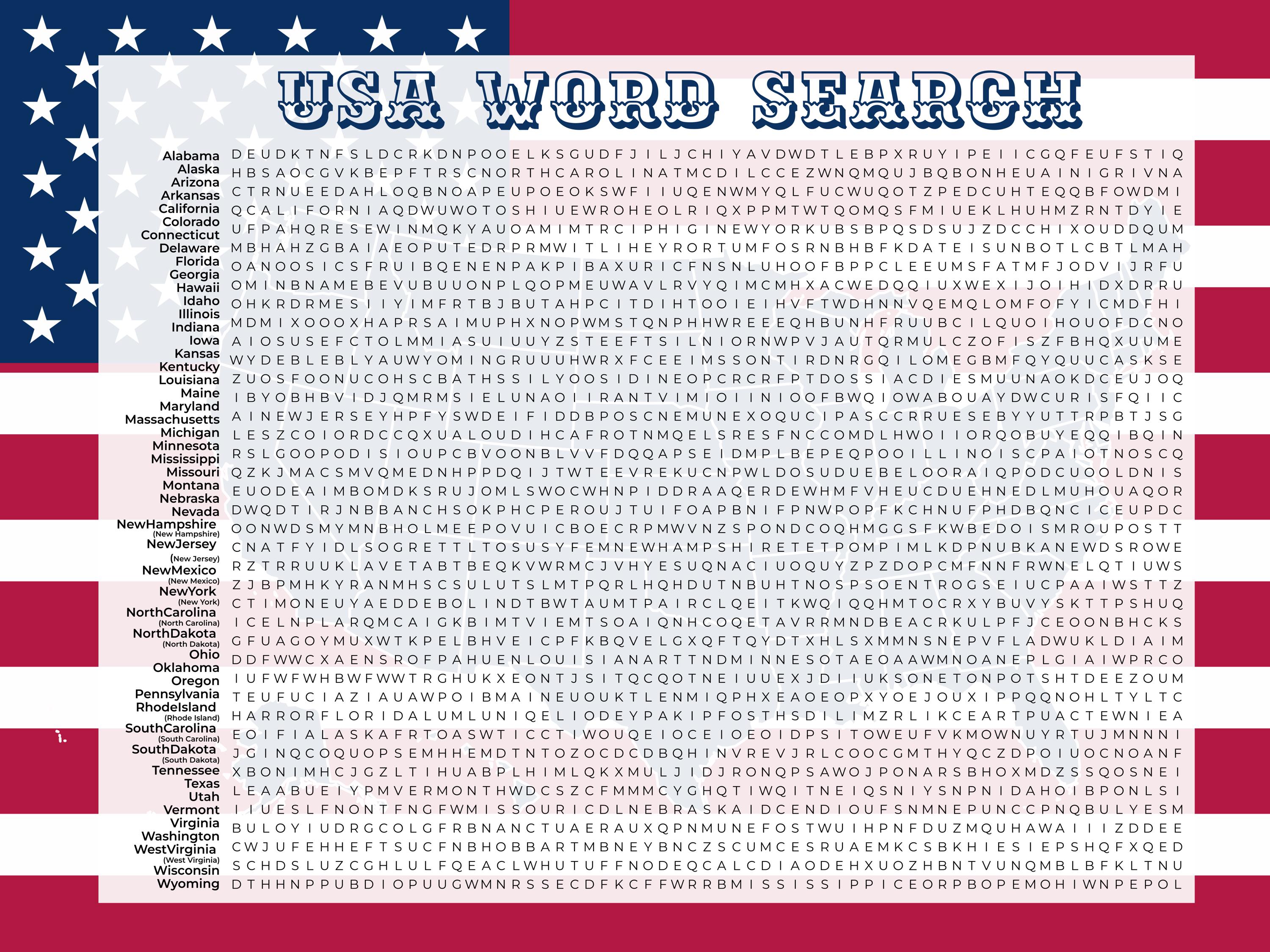 Giant USA Word Search Puzzle: Find the 50 States in This Big Word Find ...