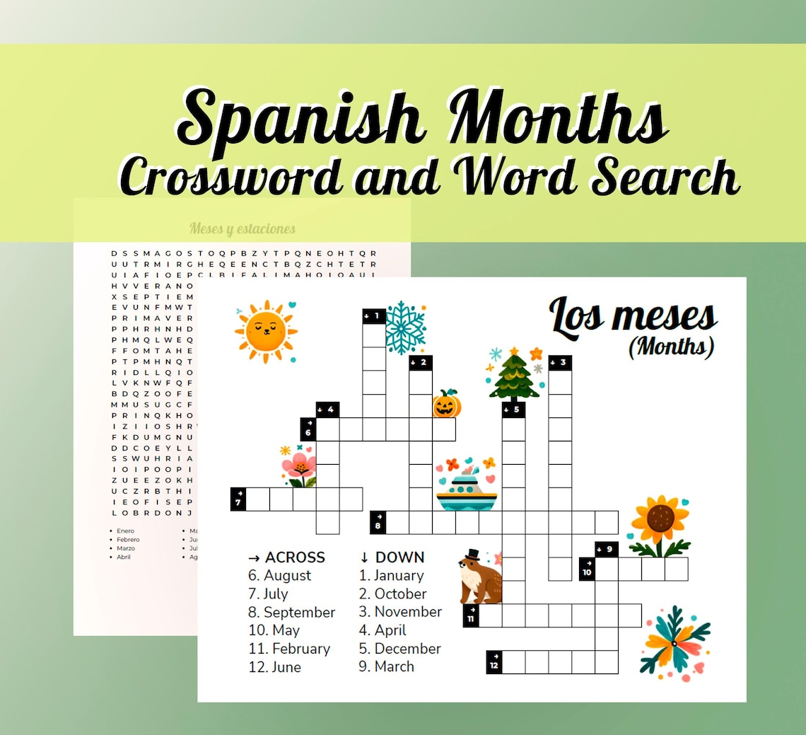 Spanish Month Search Word and Crossword Printable Spanish Language ...