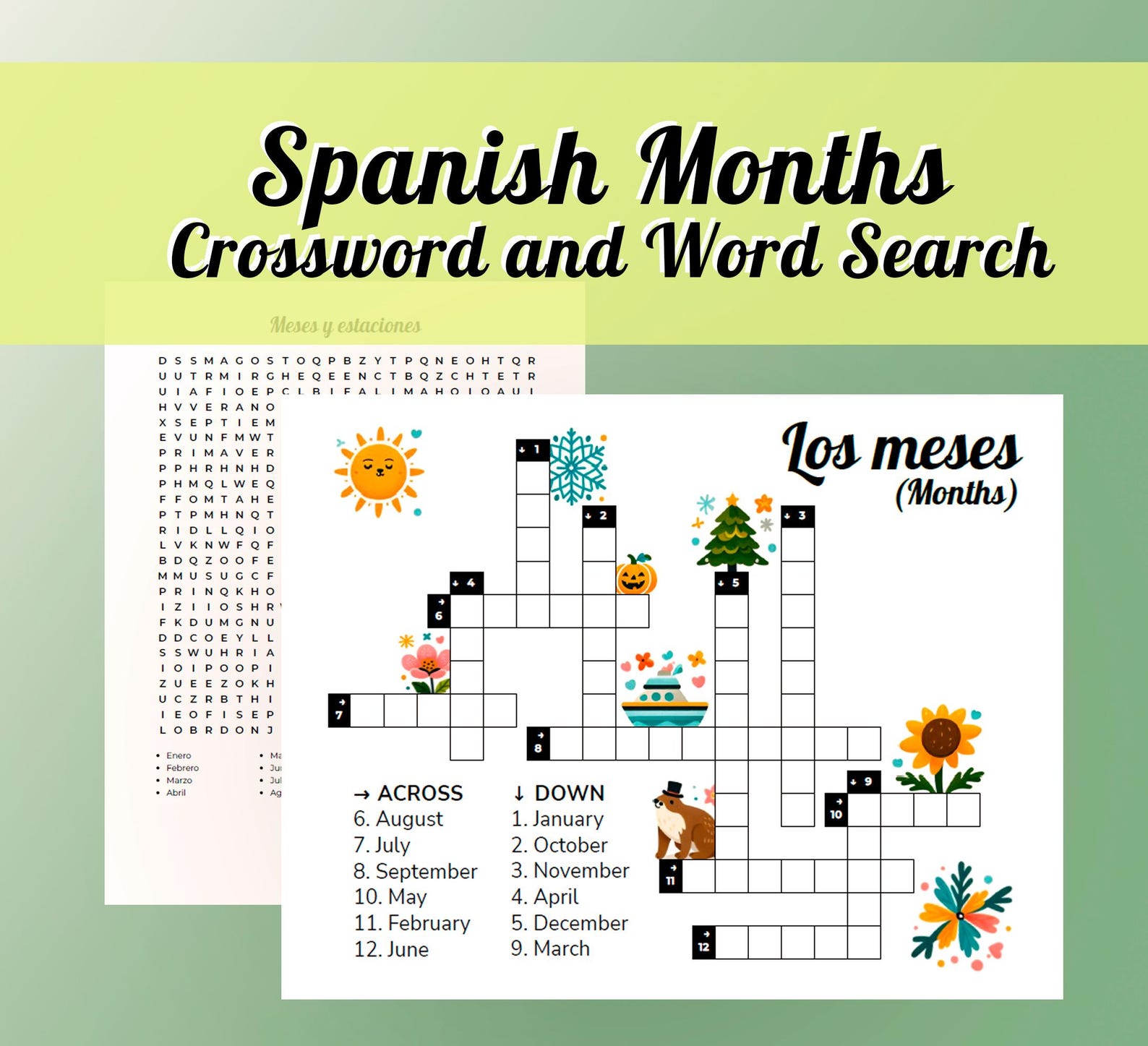 Spanish Month Search Word and Crossword Printable Spanish Language ...