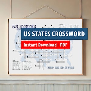 Crossword USA States, 4 Sizes. Find the 50 States. Solutions and Two ...