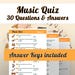 Music Quiz, 30 Questions and Answers. Printable Music Trivia. Party ...