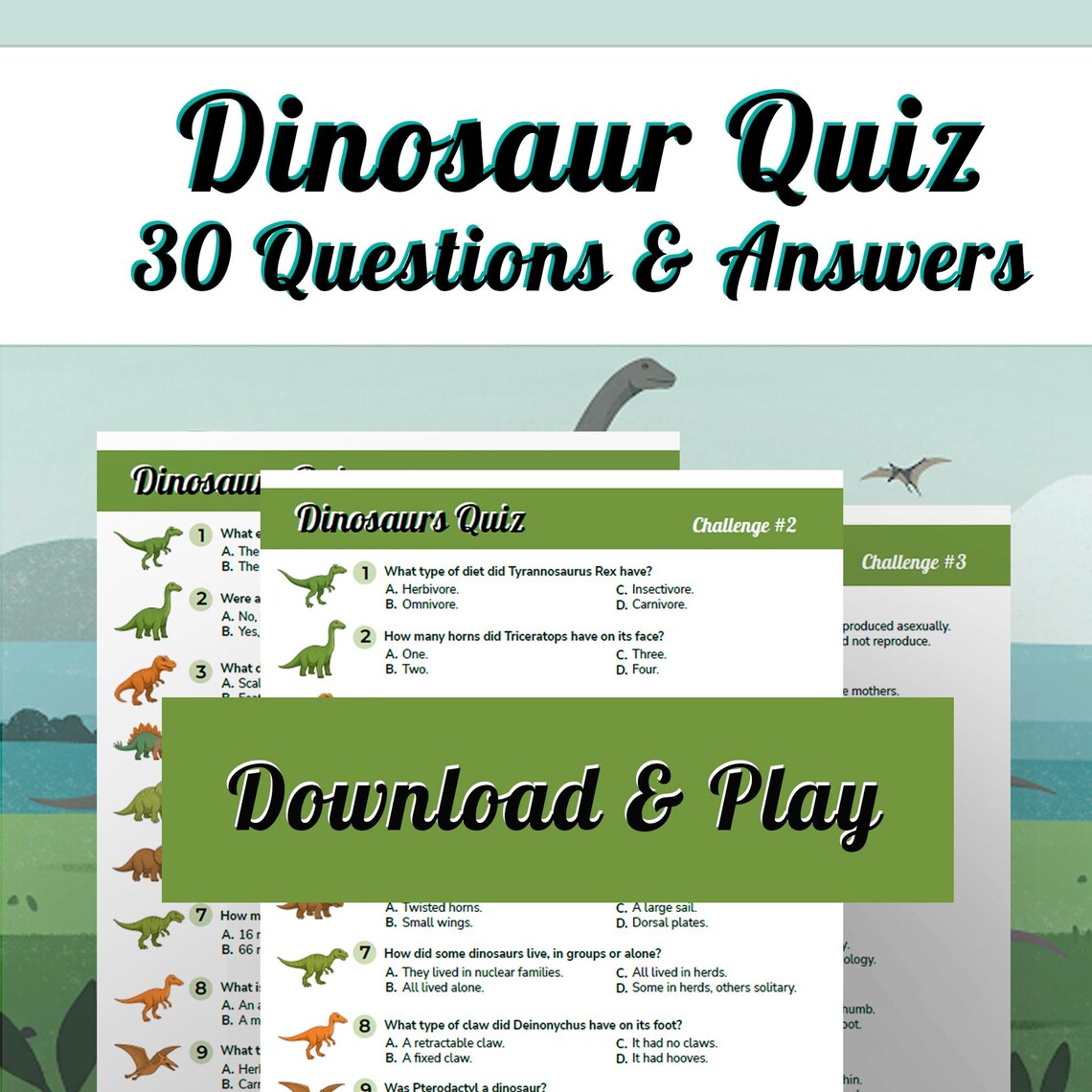 Dinosaur Trivia | Dinosaur Party Game for Adults & Children | 30 ...