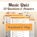 Music Quiz, 30 Questions and Answers. Printable Music Trivia. Party ...