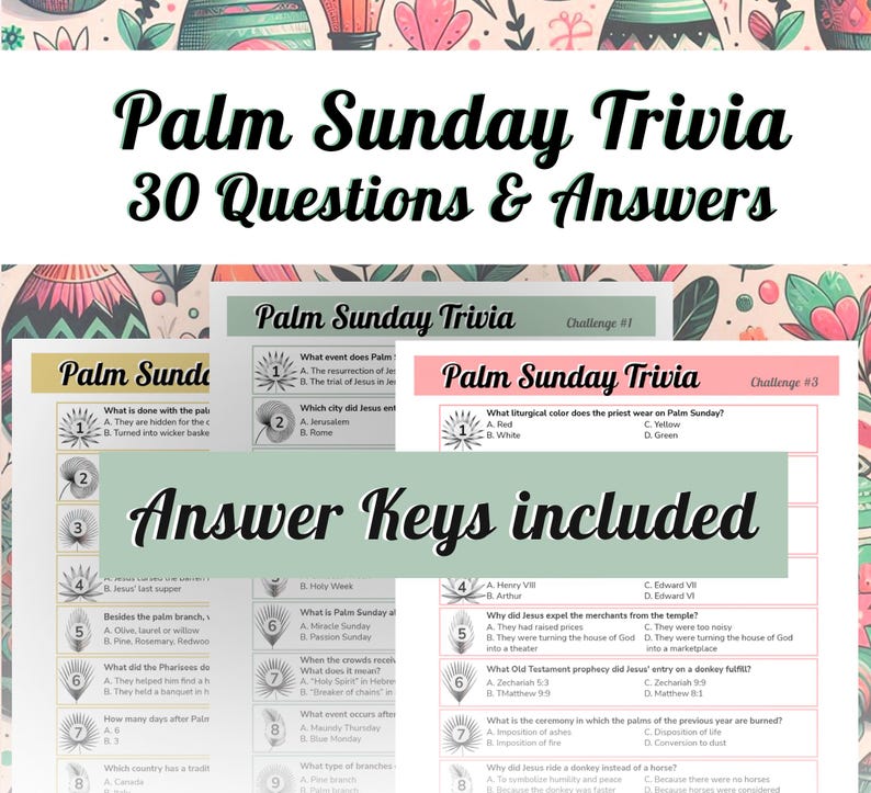 Palm Sunday Trivia Questions, Family Game, Easter Quiz With Three ...
