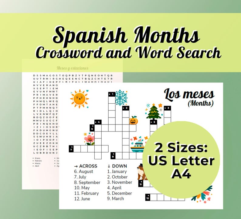 Spanish Month Search Word and Crossword Printable Spanish Language ...
