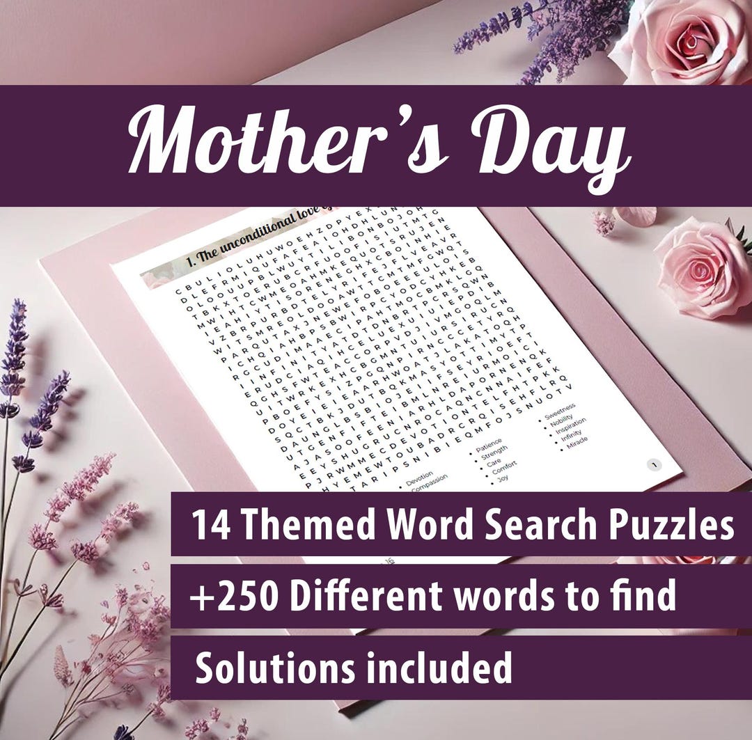 Mother’s Day Word Search Book, 14 Themed Puzzles to Print. A Mother's ...