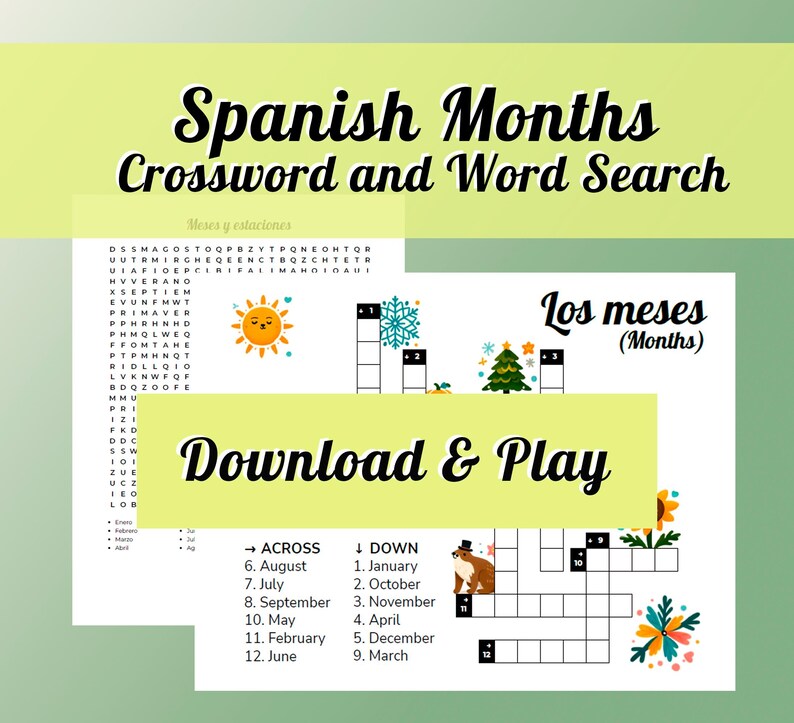 Spanish Month Search Word and Crossword Printable Spanish Language ...