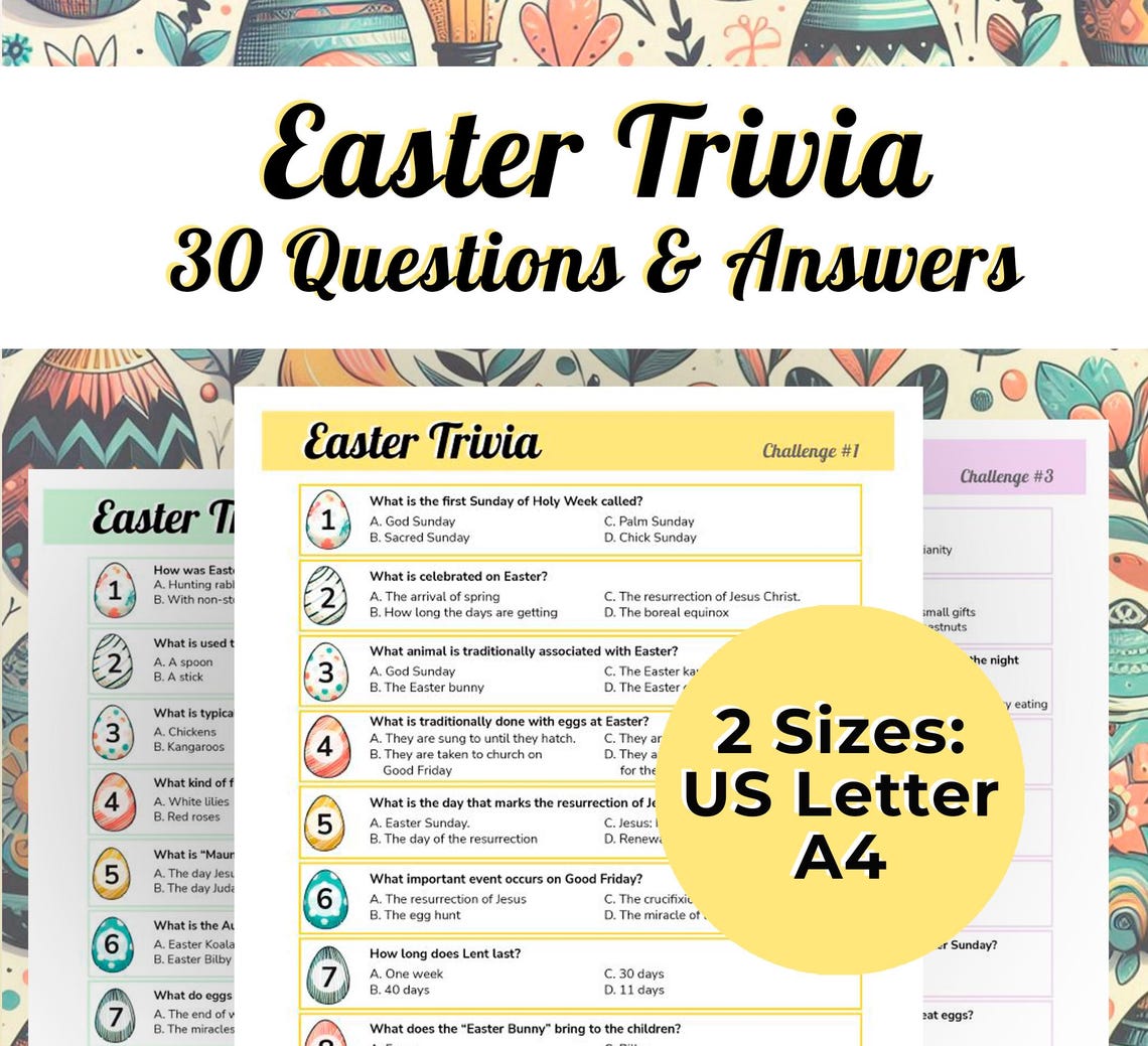 Easter Trivia, 30 Questions With Answers and Two Score Cards. Trivia ...