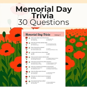 Memorial Day Trivia, 30 Questions With Answers and Two Score Cards ...