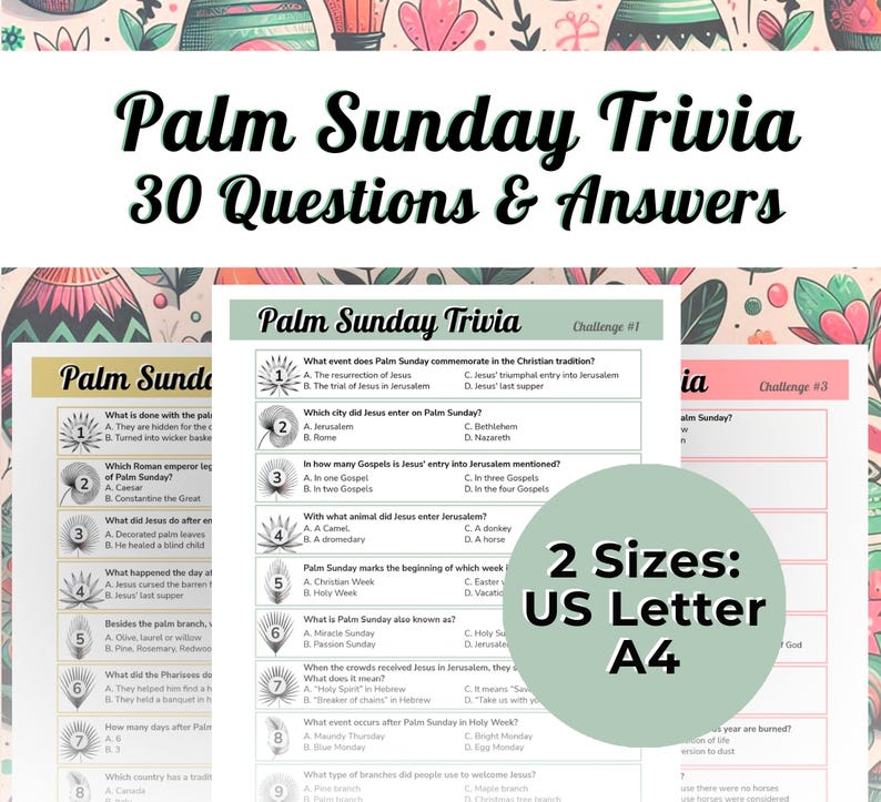 Palm Sunday Trivia Questions, Family Game, Easter Quiz With Three ...
