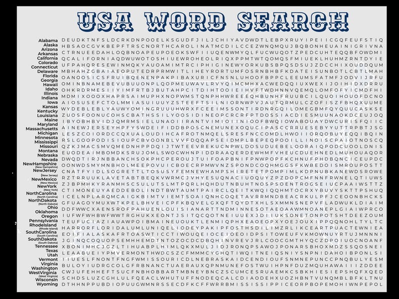 Giant USA Word Search Puzzle: Find the 50 States in This Big Word Find ...